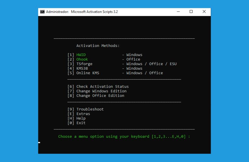 Como ativar o Windows e Office via PowerShell (MAS)